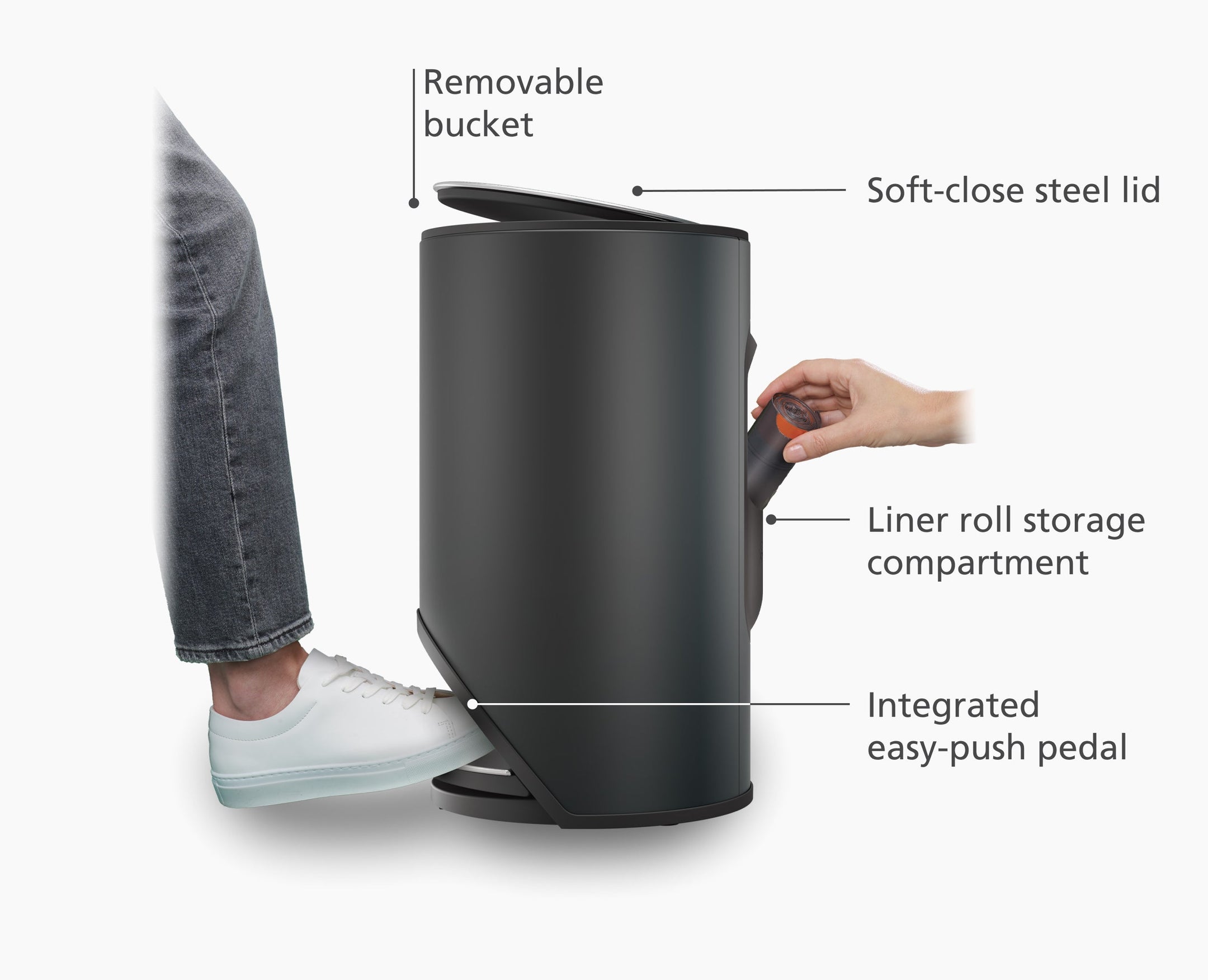 Arc™ 10L Black Step Trash Can | Joseph Joseph US
