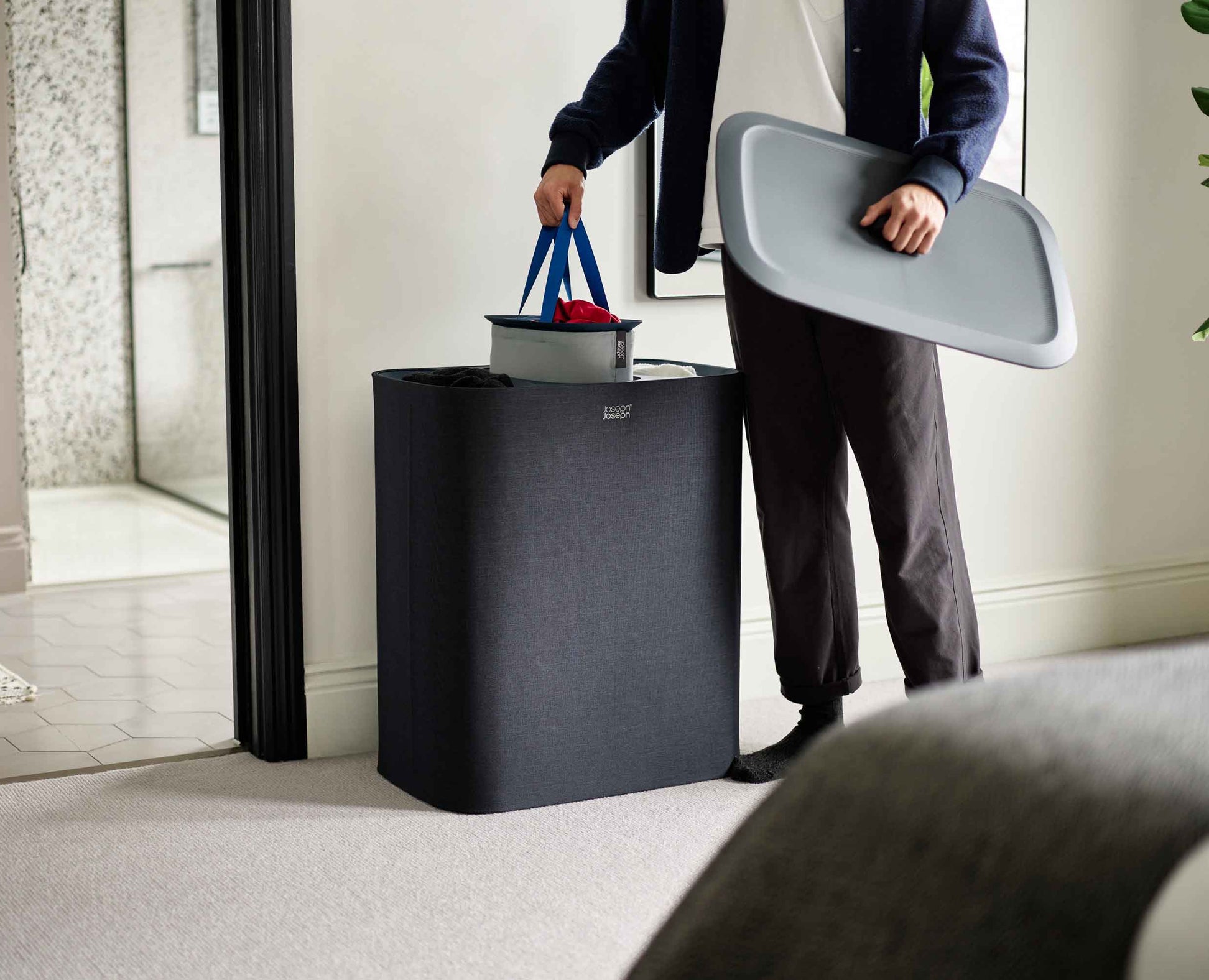 Tota Trio 90L Triple Laundry Basket (Black) | Joseph Joseph US