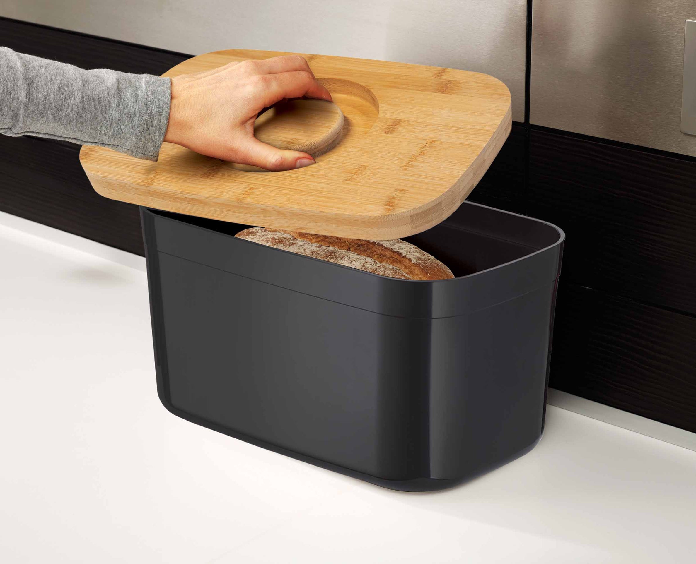 Bread Bin with Bamboo Lid - Black | Joseph Joseph US